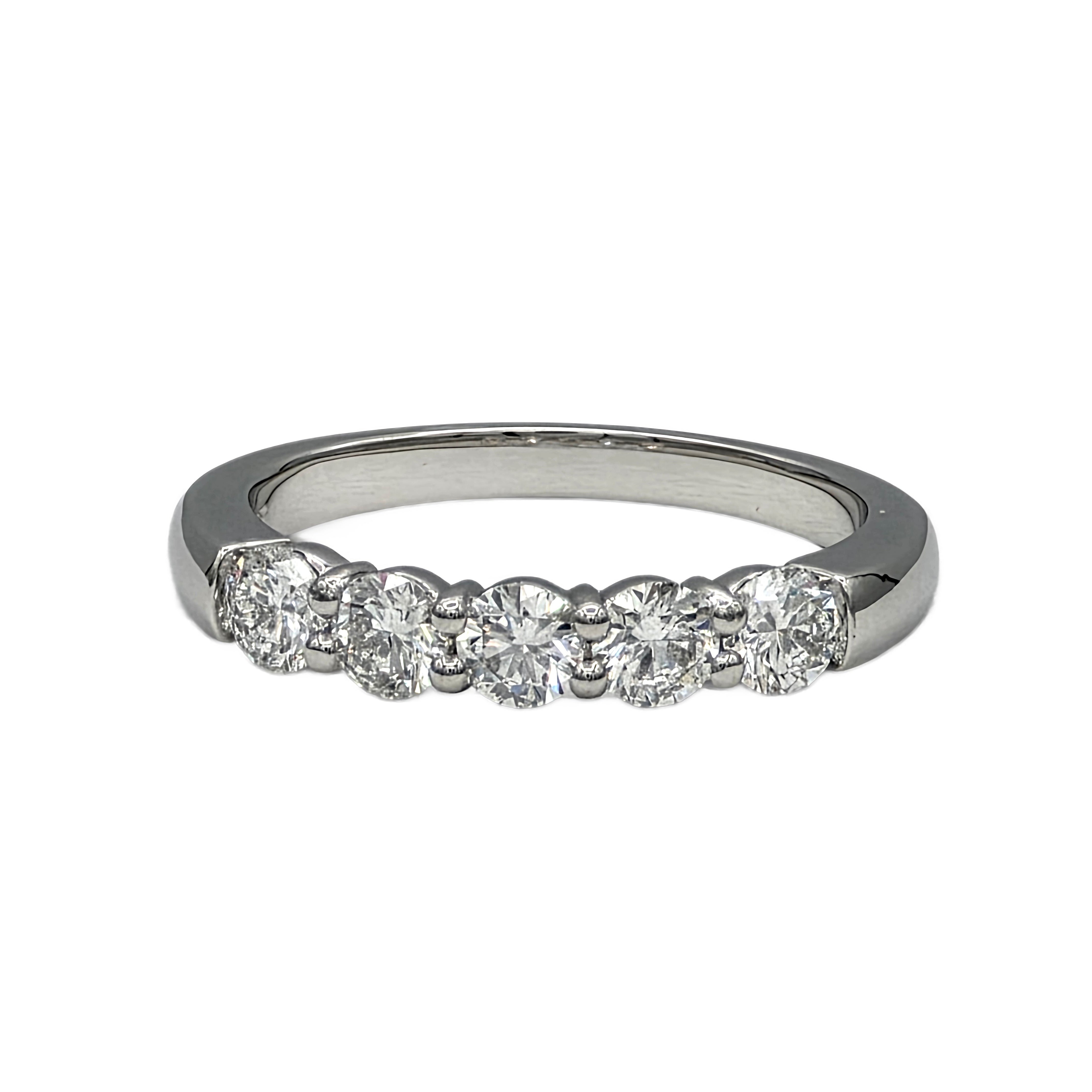 5=1.00 Carat Total Weight Round Brilliant Cut Diamond Shared Prong Ban ...